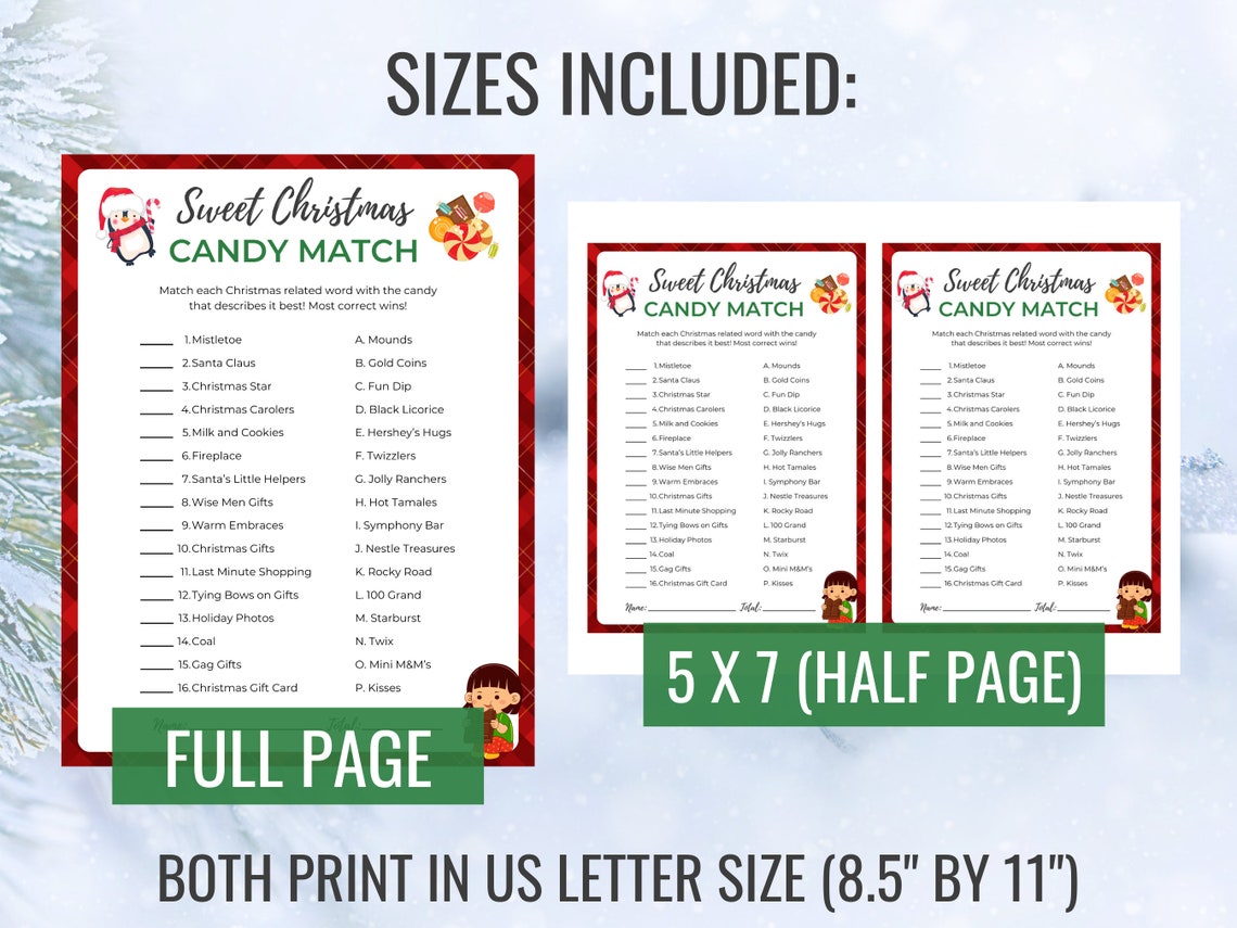 Sweet Christmas Candy Match Game | Printable Christmas Game | Christmas ...