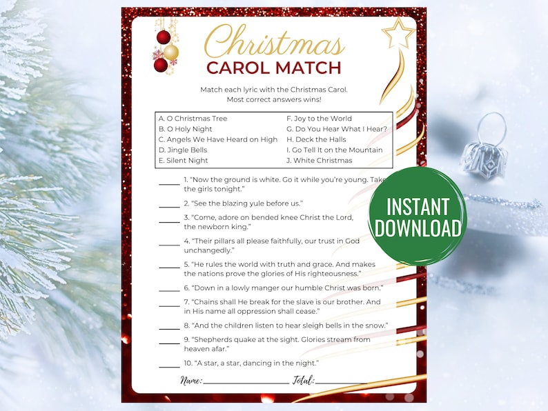 Christmas Carol Match Game, Holiday Party Activity (printable) - Etsy