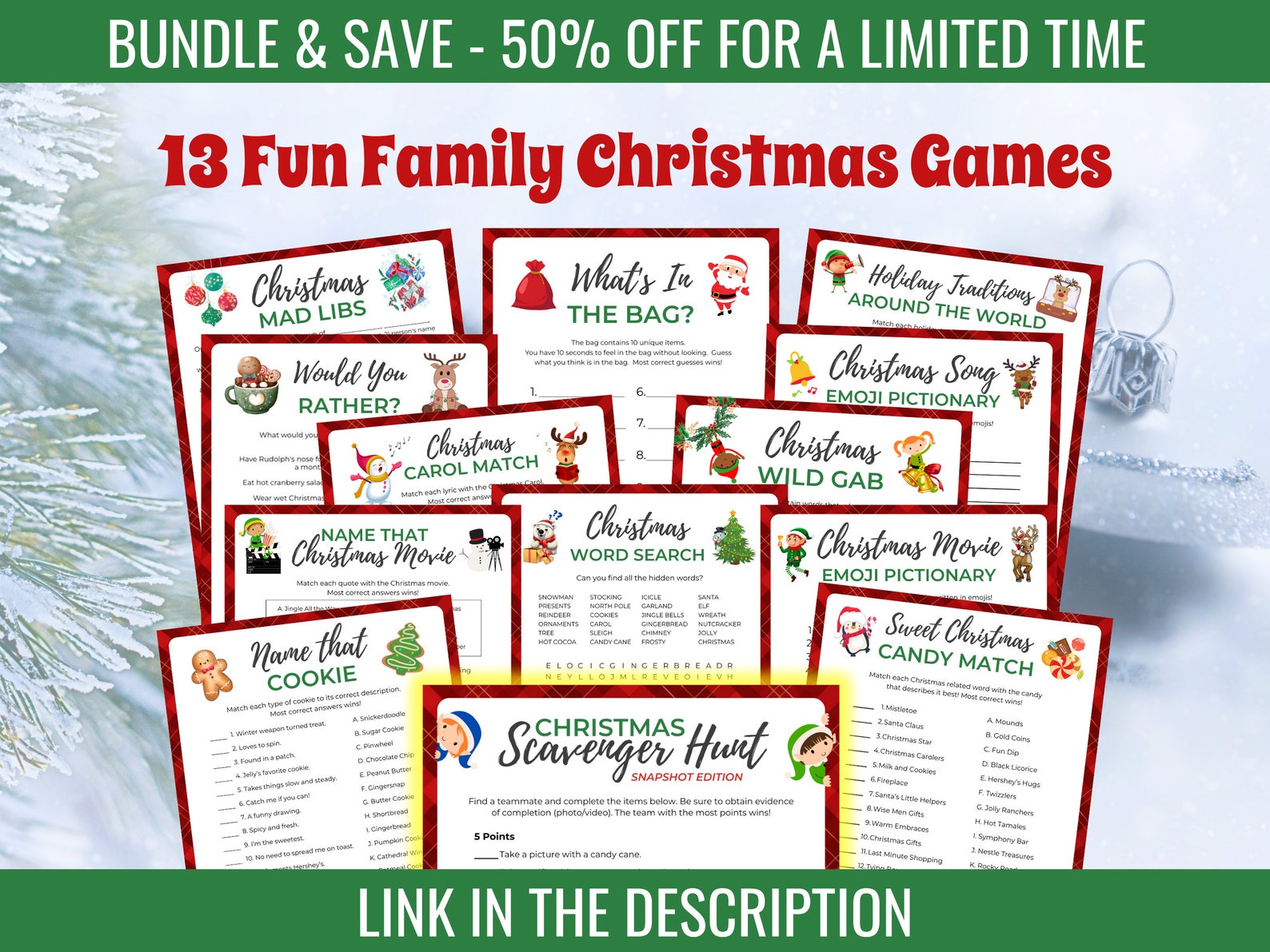Christmas Wild Gab Game | Printable Cartoon for Kids, Adults (digital ...