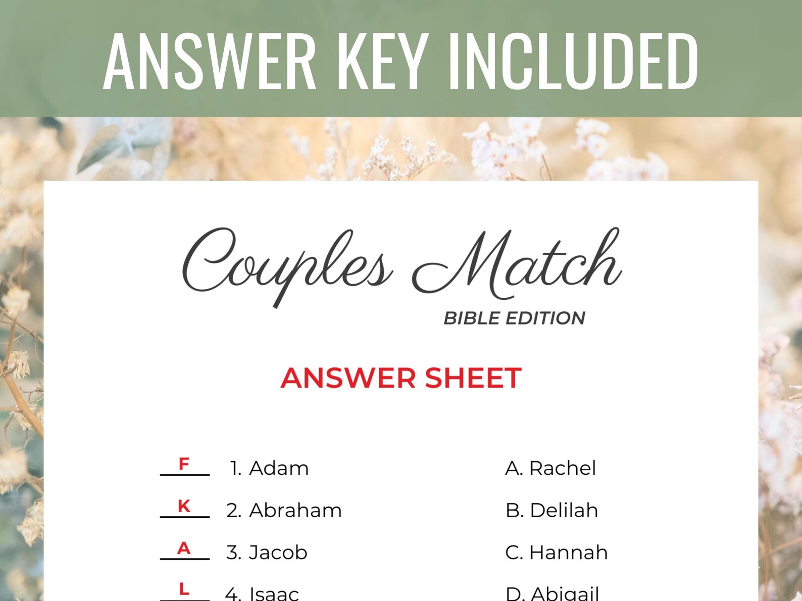 Couples Match Bible Edition Christian Bridal Shower Games Fun Christian ...