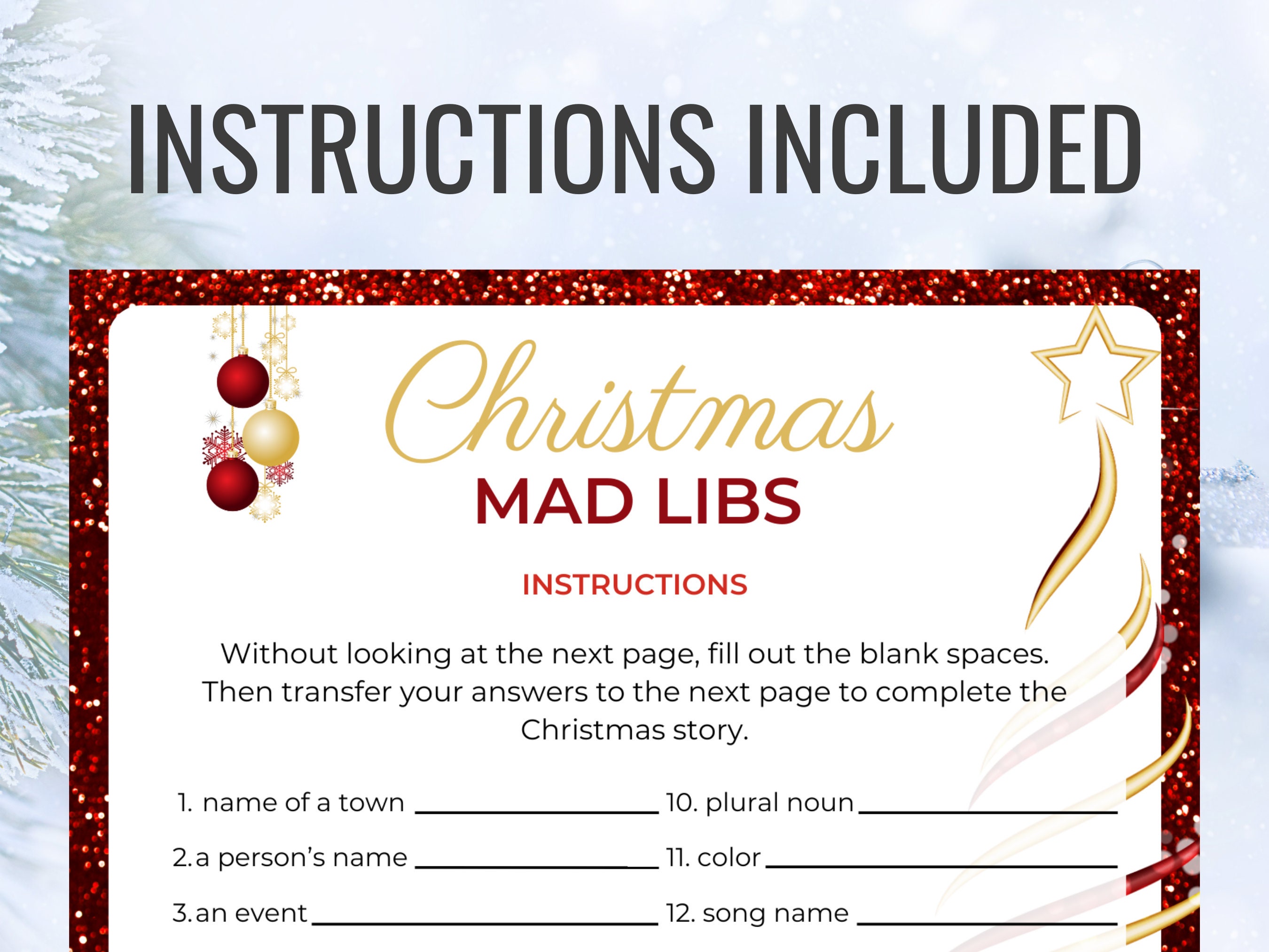 Christmas Mad Libs Game, Printable Holiday Party Activity (instant ...