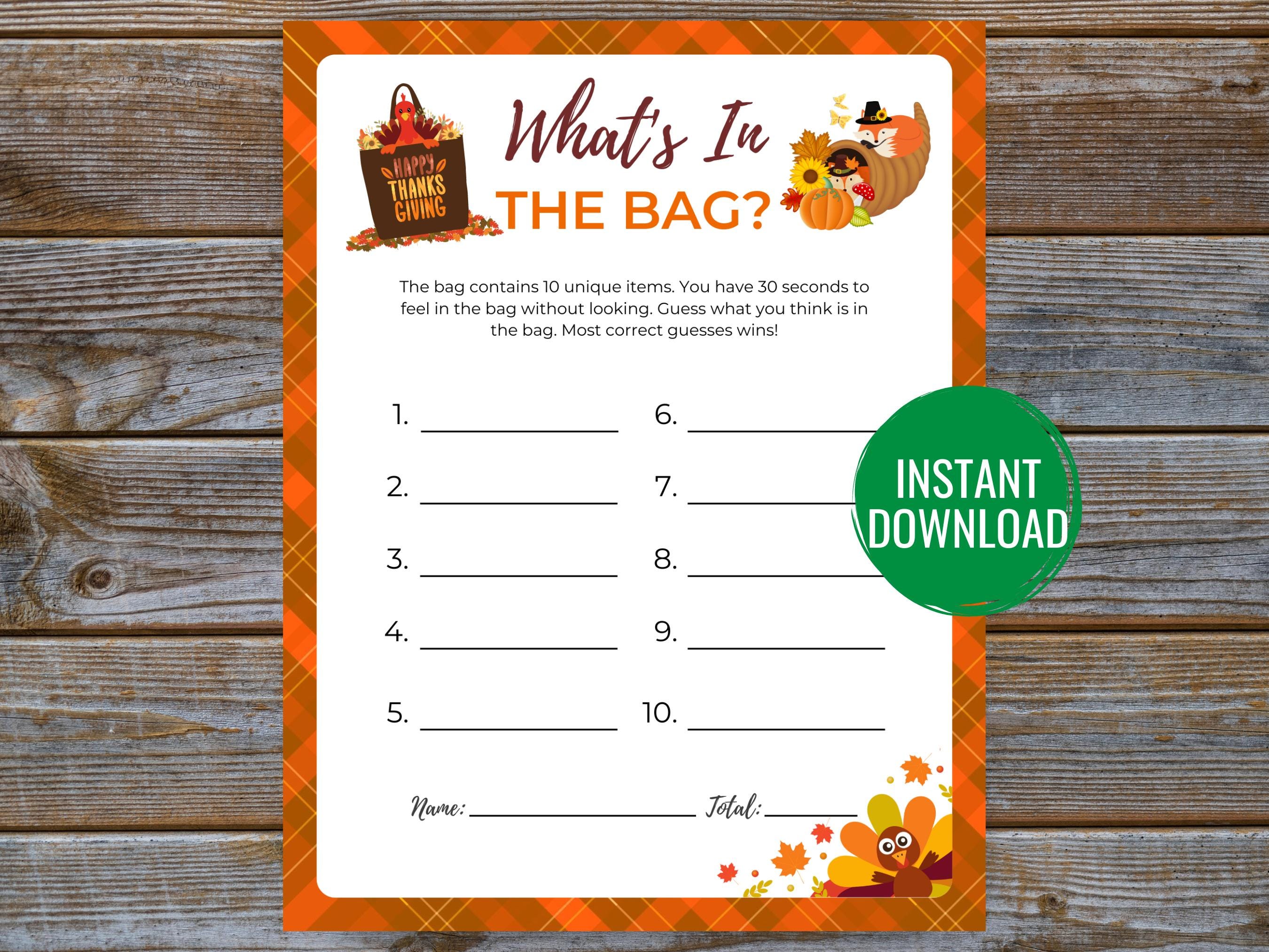 What's in the Bag Thanksgiving Game Printable Thanksgiving Game ...