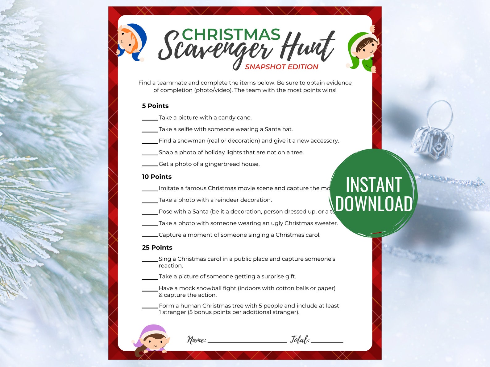 Scavenger Hunt Christmas Game Snapshot Edition | Printable Christmas ...