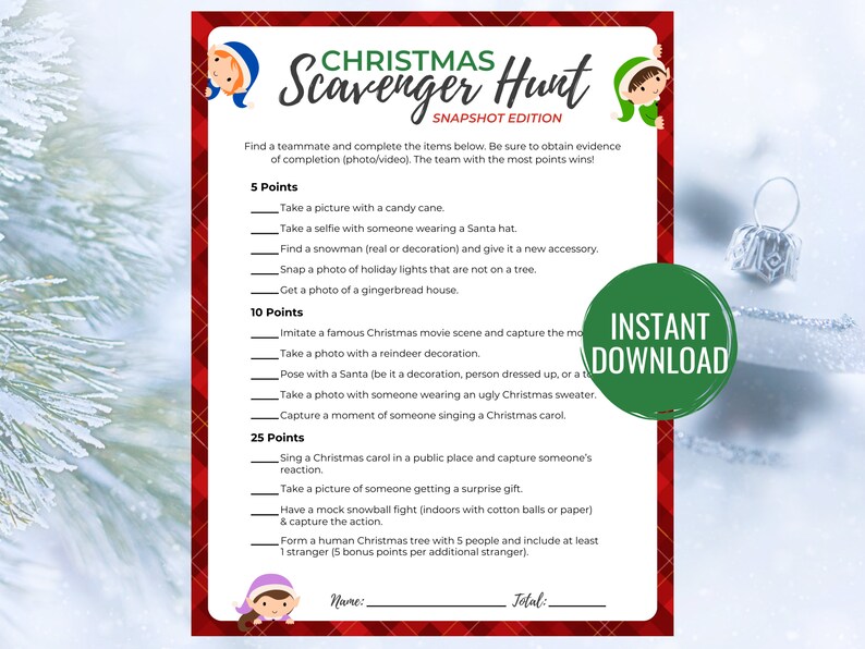 Christmas Scavenger Hunt Snapshot Edition | Printable Party Game ...
