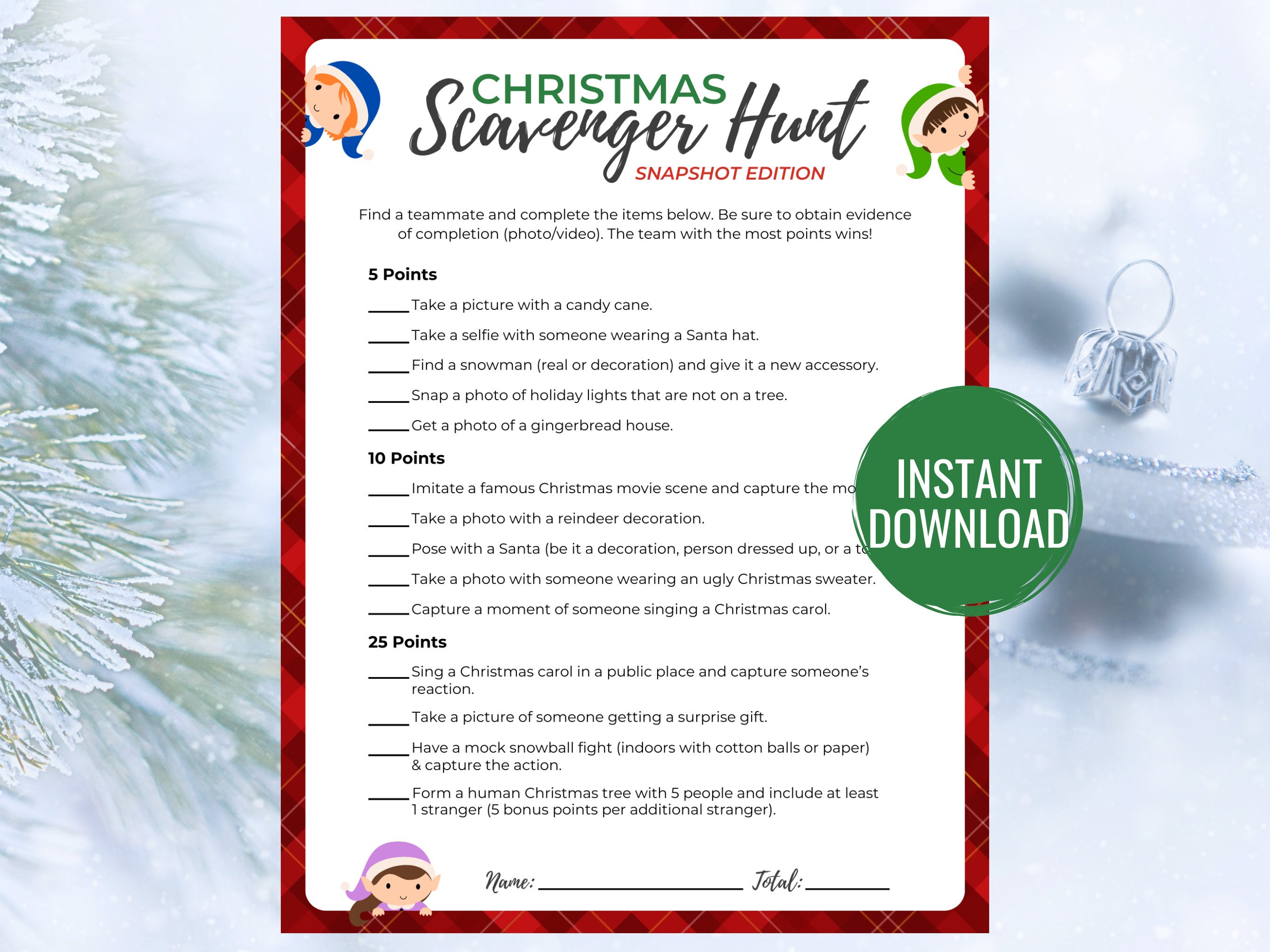 Scavenger Hunt Christmas Game Snapshot Edition | Printable Christmas ...