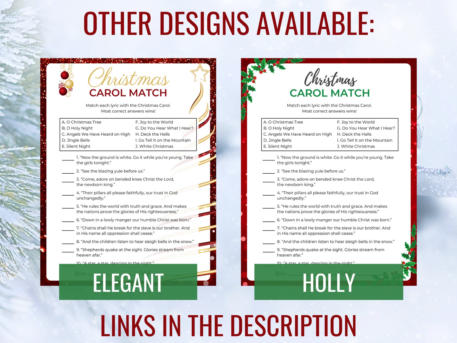 Christmas Carol Match Game | Printable Christmas Game | Christmas ...