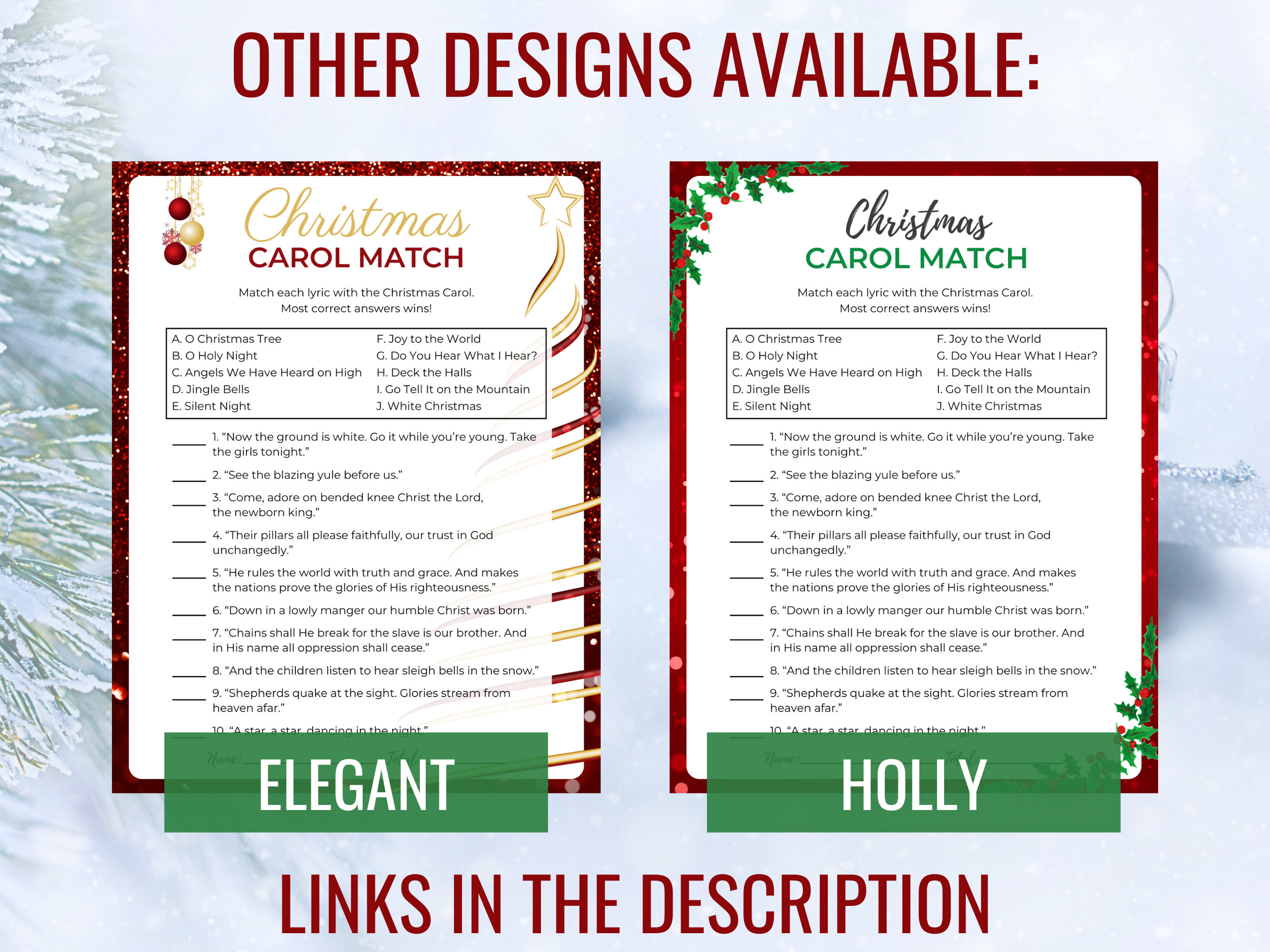 Christmas Carol Match Game | Printable Christmas Game | Christmas ...