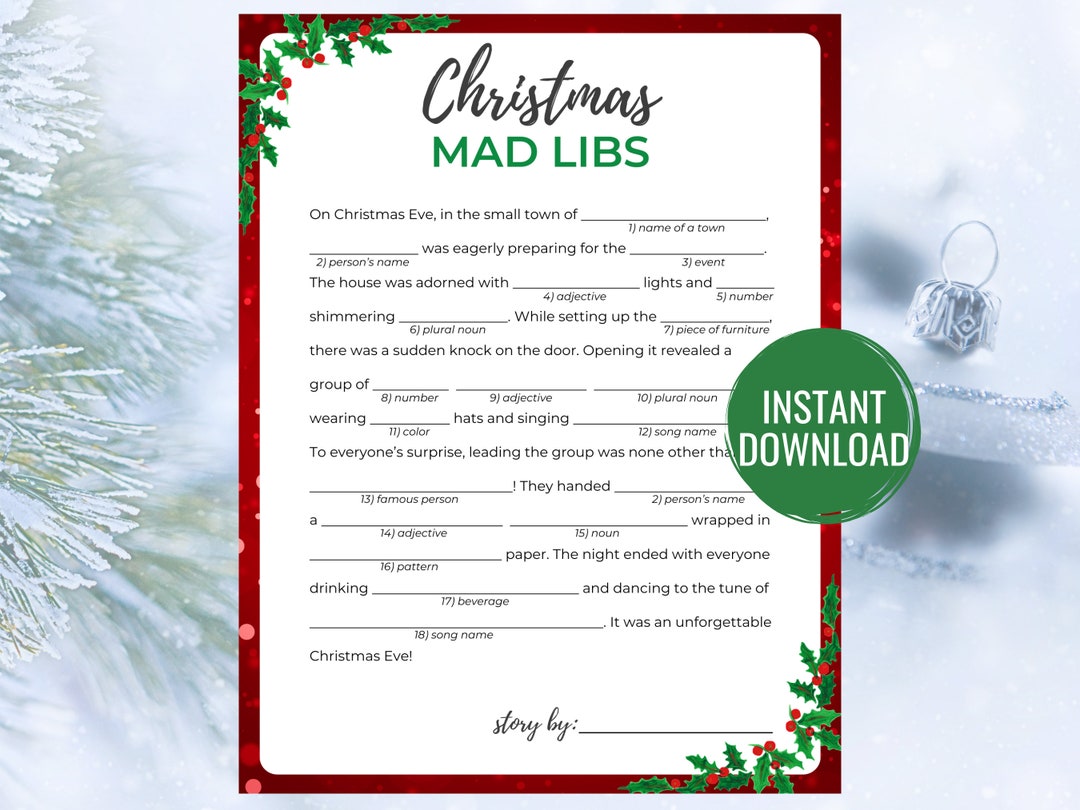 Christmas Mad Libs Game | Printable Holiday Party Activity (digital ...