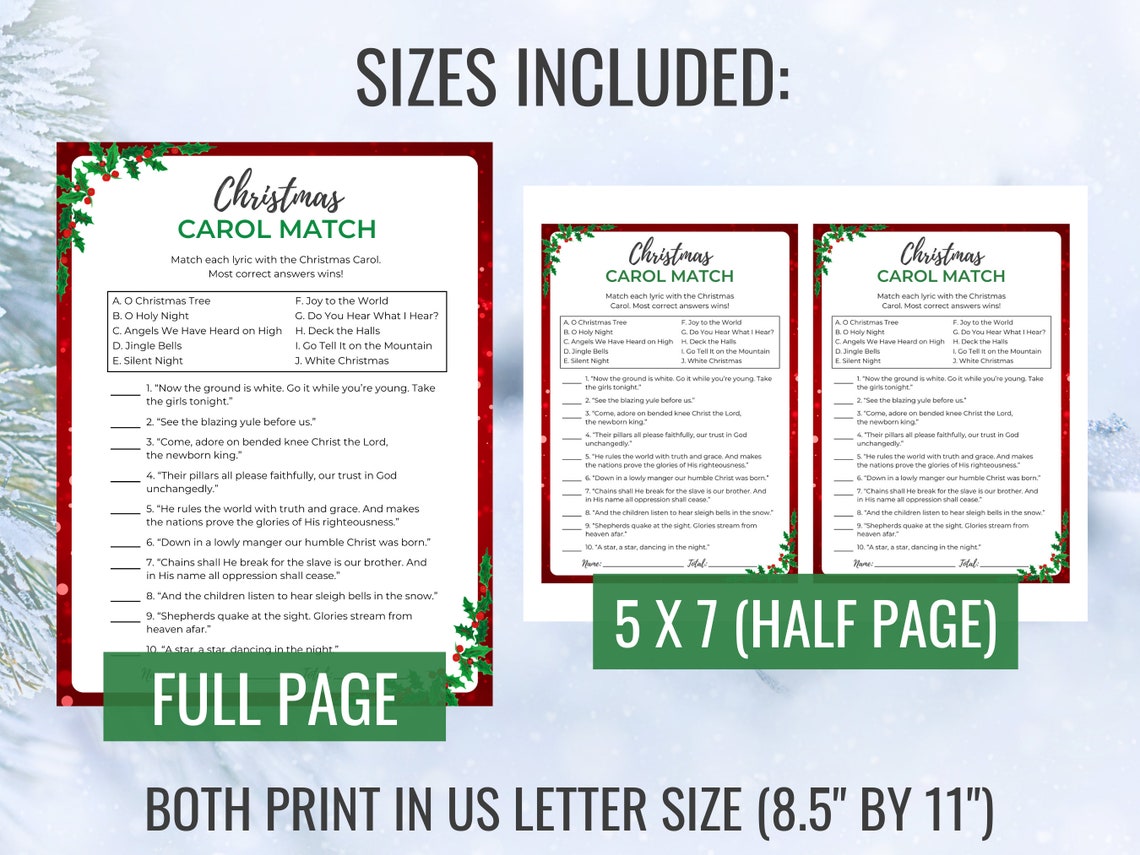 Christmas Carol Match Game Printable Christmas Game Christmas Activity ...
