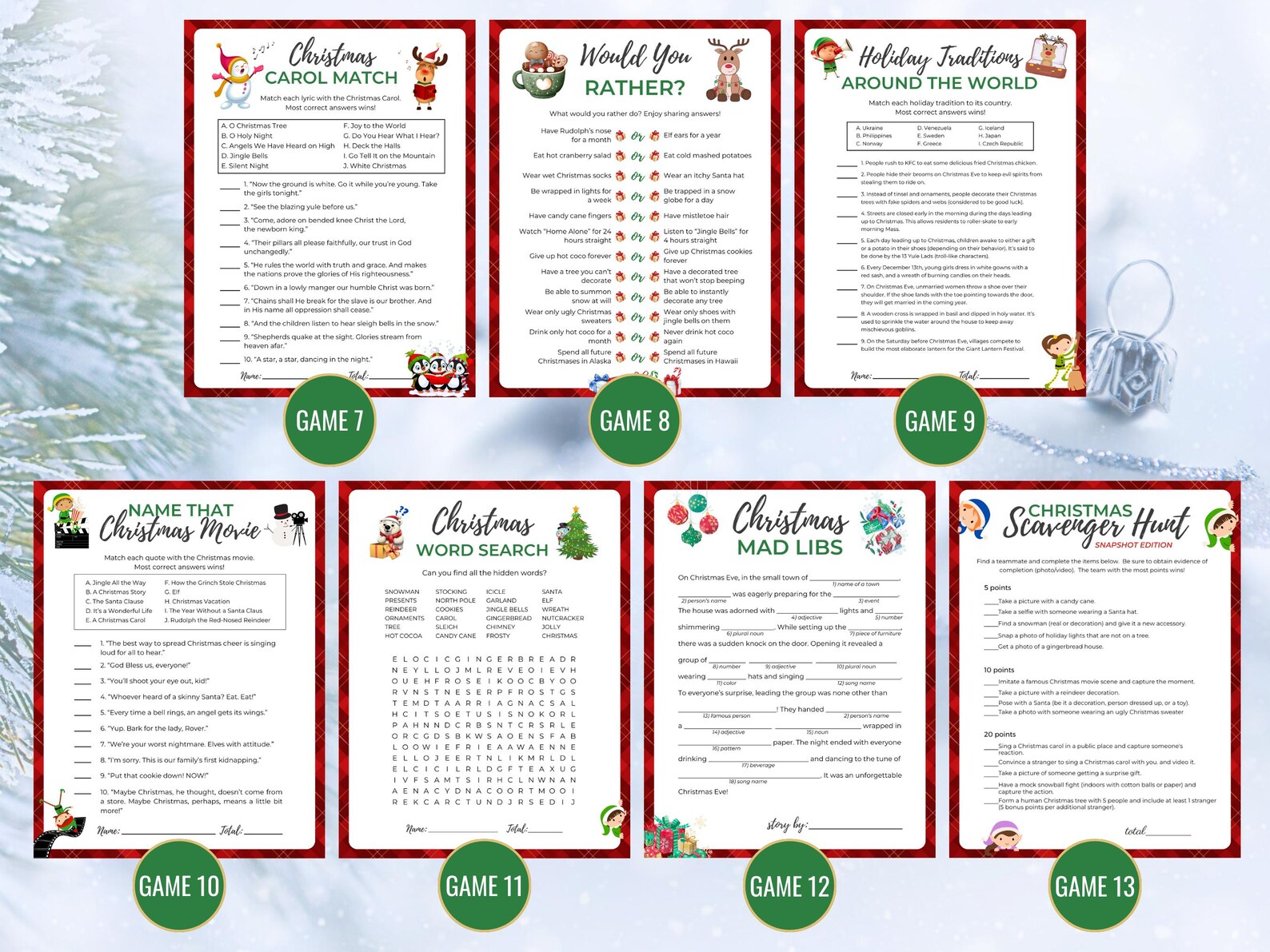 Printable Christmas Games Bundle, Family Holiday Party (digital ...