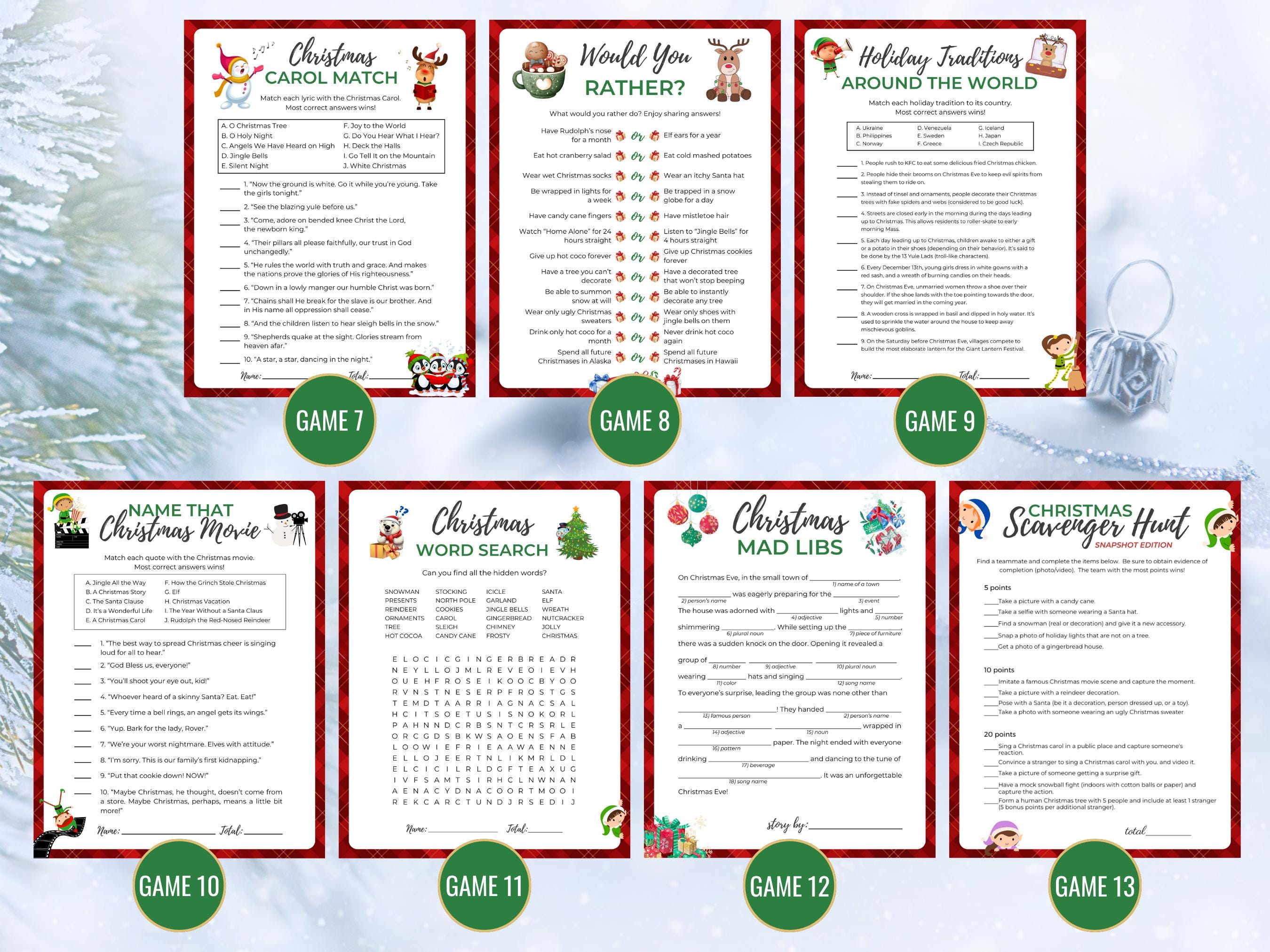 Printable Christmas Game Bundle Fun Christmas Party Games Family ...