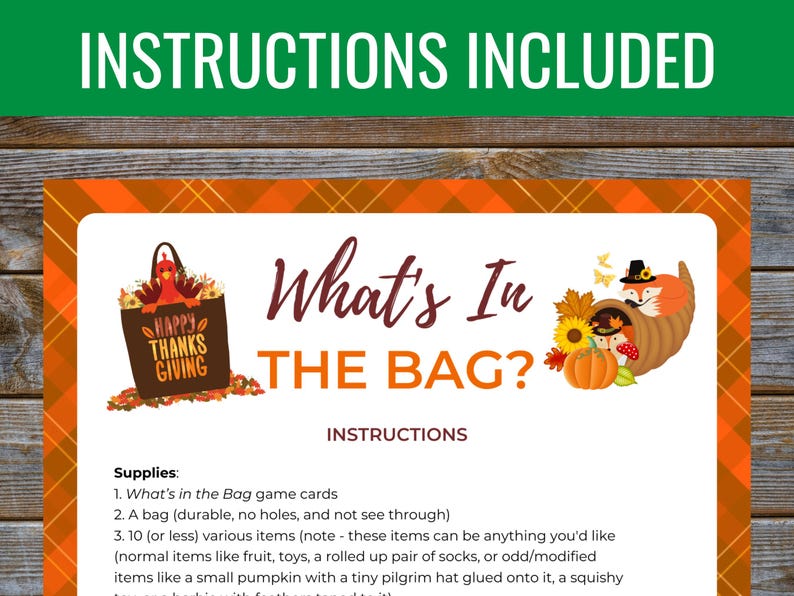 What's in the Bag Thanksgiving Game Printable Thanksgiving Game ...