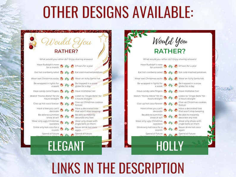 Would You Rather Christmas Game | Printable Christmas Game | Christmas ...