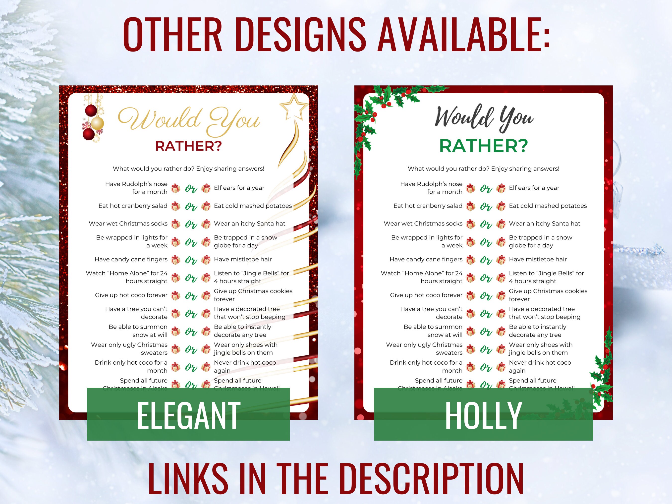Printable Christmas Would You Rather Game | Holiday Party Activity ...