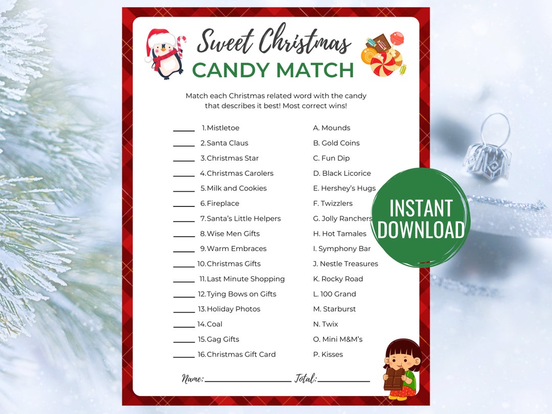 Sweet Christmas Candy Match Game | Printable Christmas Game | Christmas ...