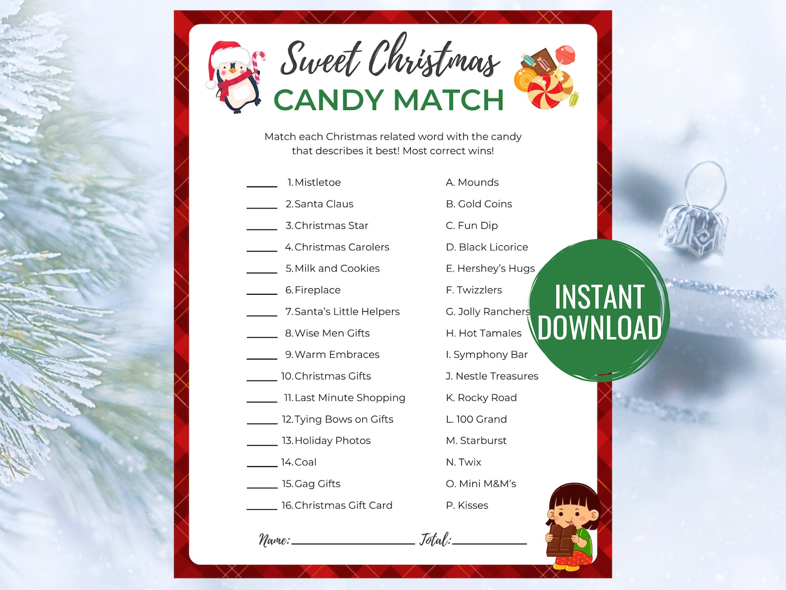 Sweet Christmas Candy Match Game | Printable Christmas Game | Christmas ...