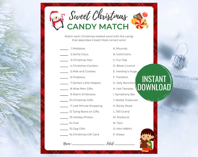 Christmas Candy Match Game, Christmas Trivia Printable Game, Christmas ...
