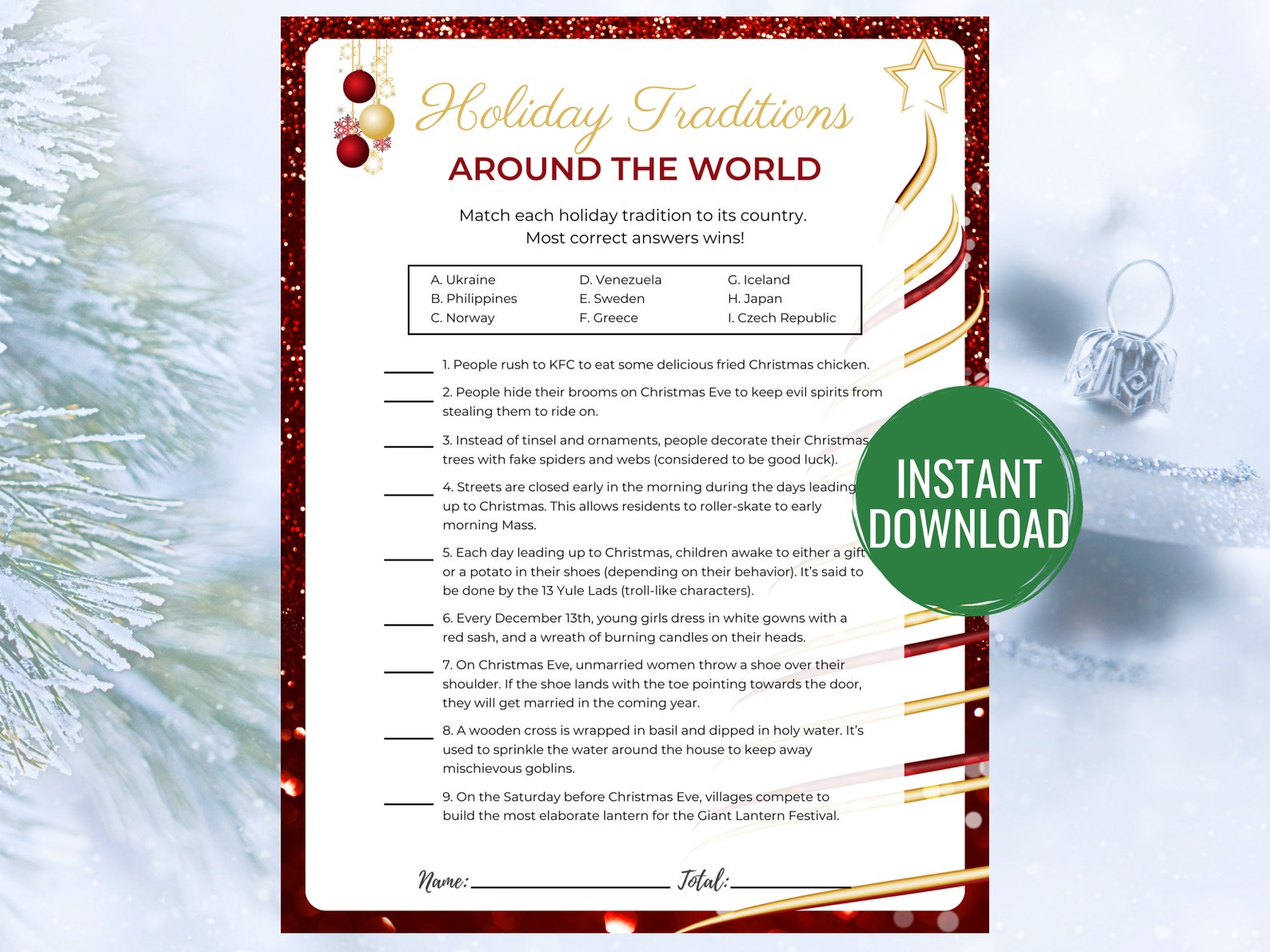 Holiday Traditions Around the World Game, Fun Christmas Party Activity ...