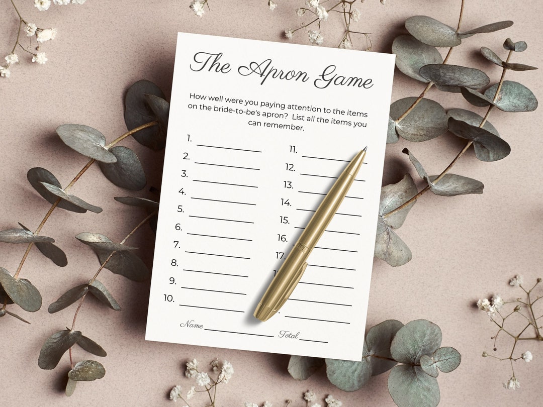 The Apron Game Fun Bridal Shower Game Printable Minimalist Wedding ...
