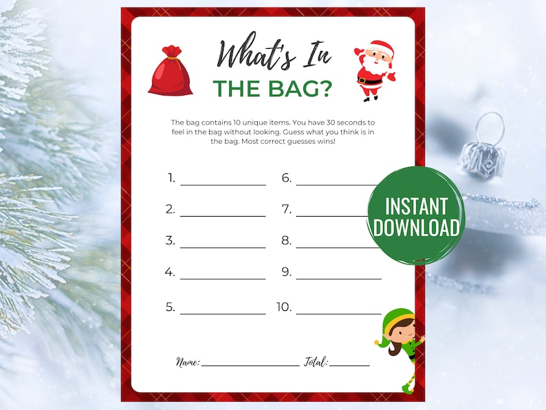 What's in the Bag Christmas Game Printable Christmas Game Christmas ...