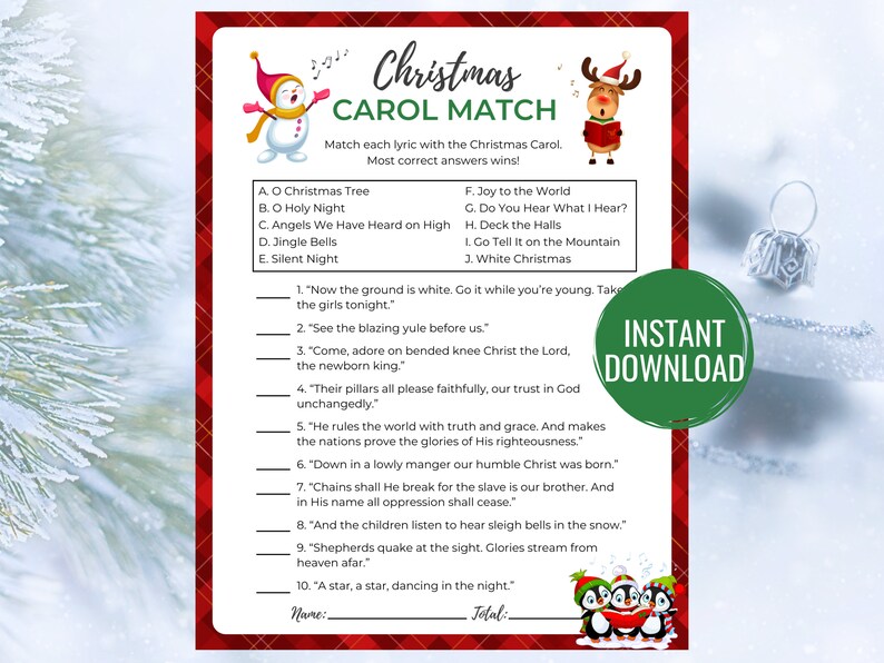 Christmas Carol Match Game | Printable Christmas Game | Christmas ...