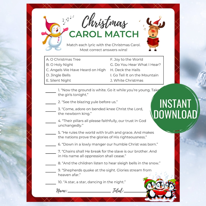Christmas Carol Match Game - Etsy
