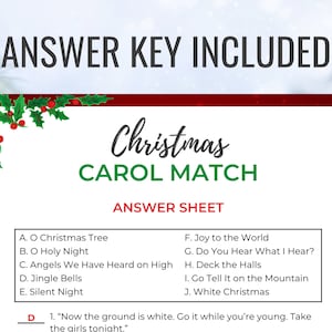 Christmas Carol Match Game Printable Christmas Game Christmas Activity ...