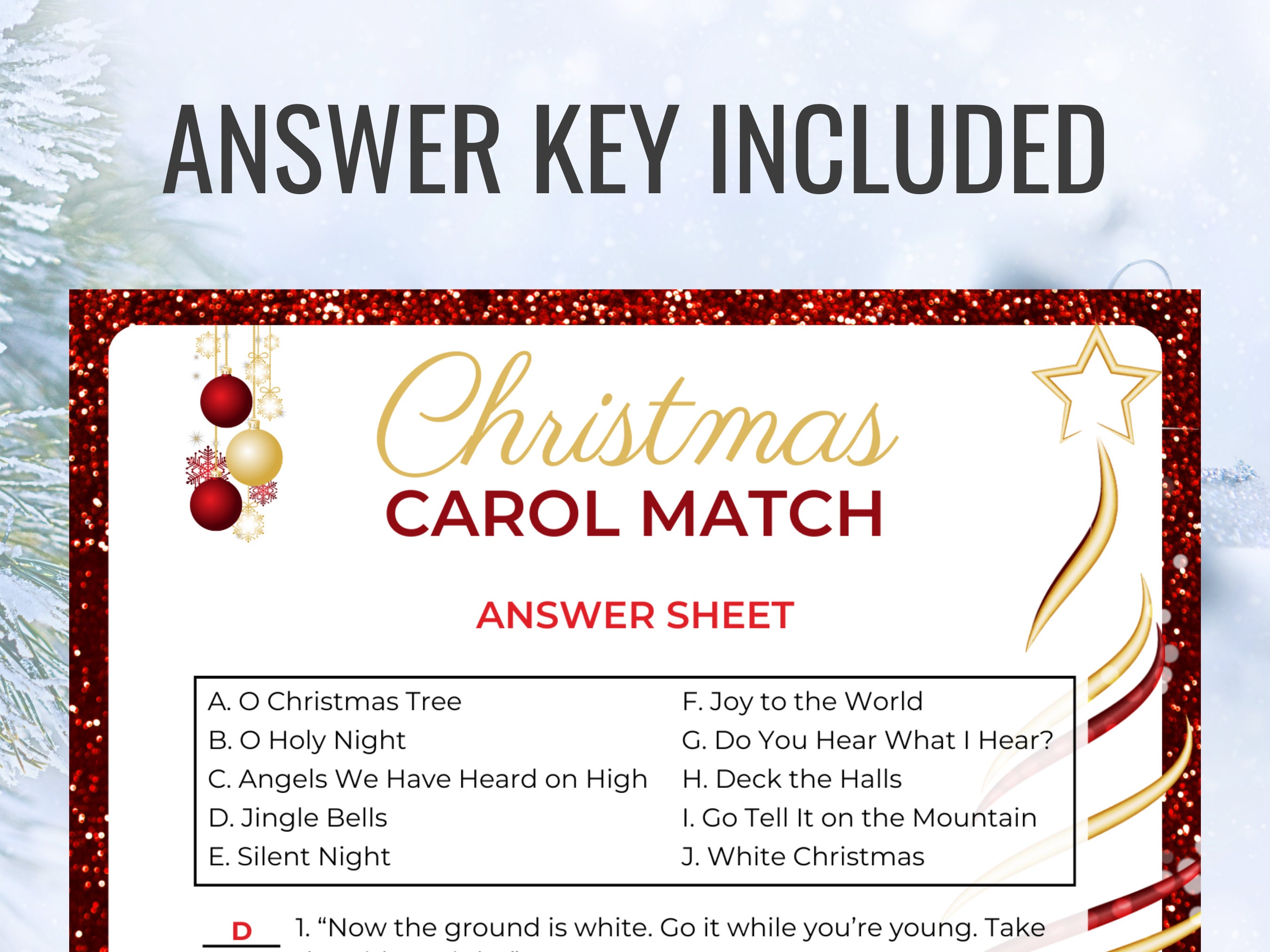 Christmas Carol Match Game Printable Christmas Game Christmas Activity ...