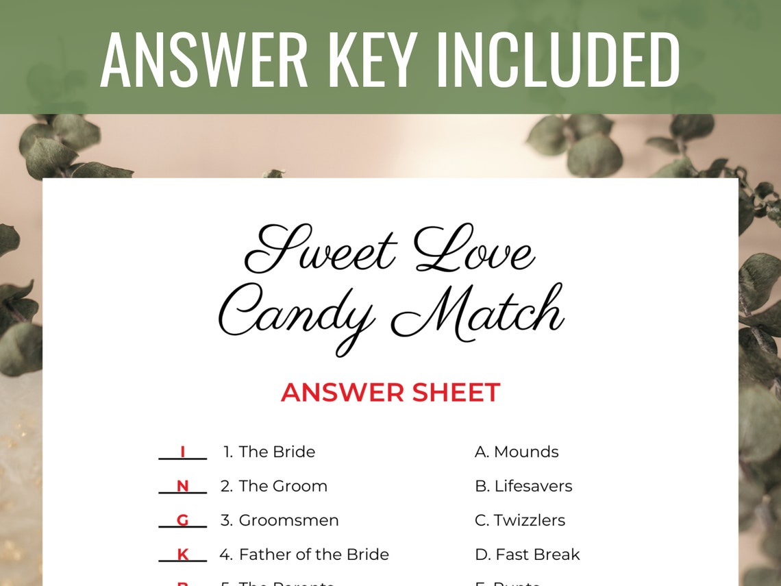 Sweet Love Candy Match Game Fun Bridal Shower Game Printable Minimalist ...