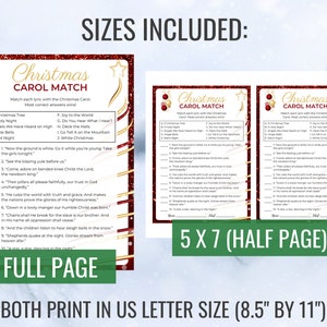Christmas Carol Match Game Printable Christmas Game Christmas Activity ...