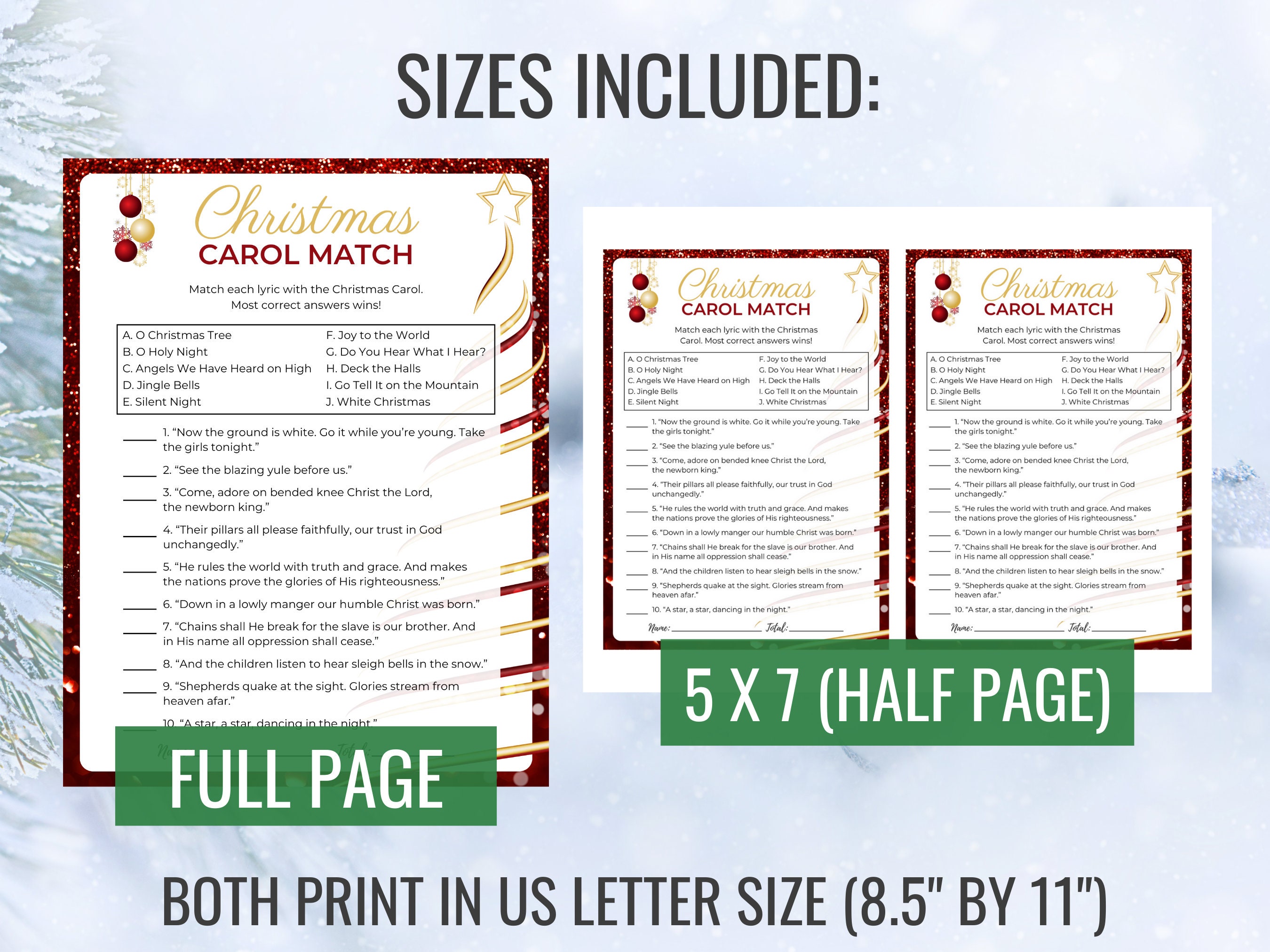 Christmas Carol Match Game, Holiday Party Activity (printable) - Etsy