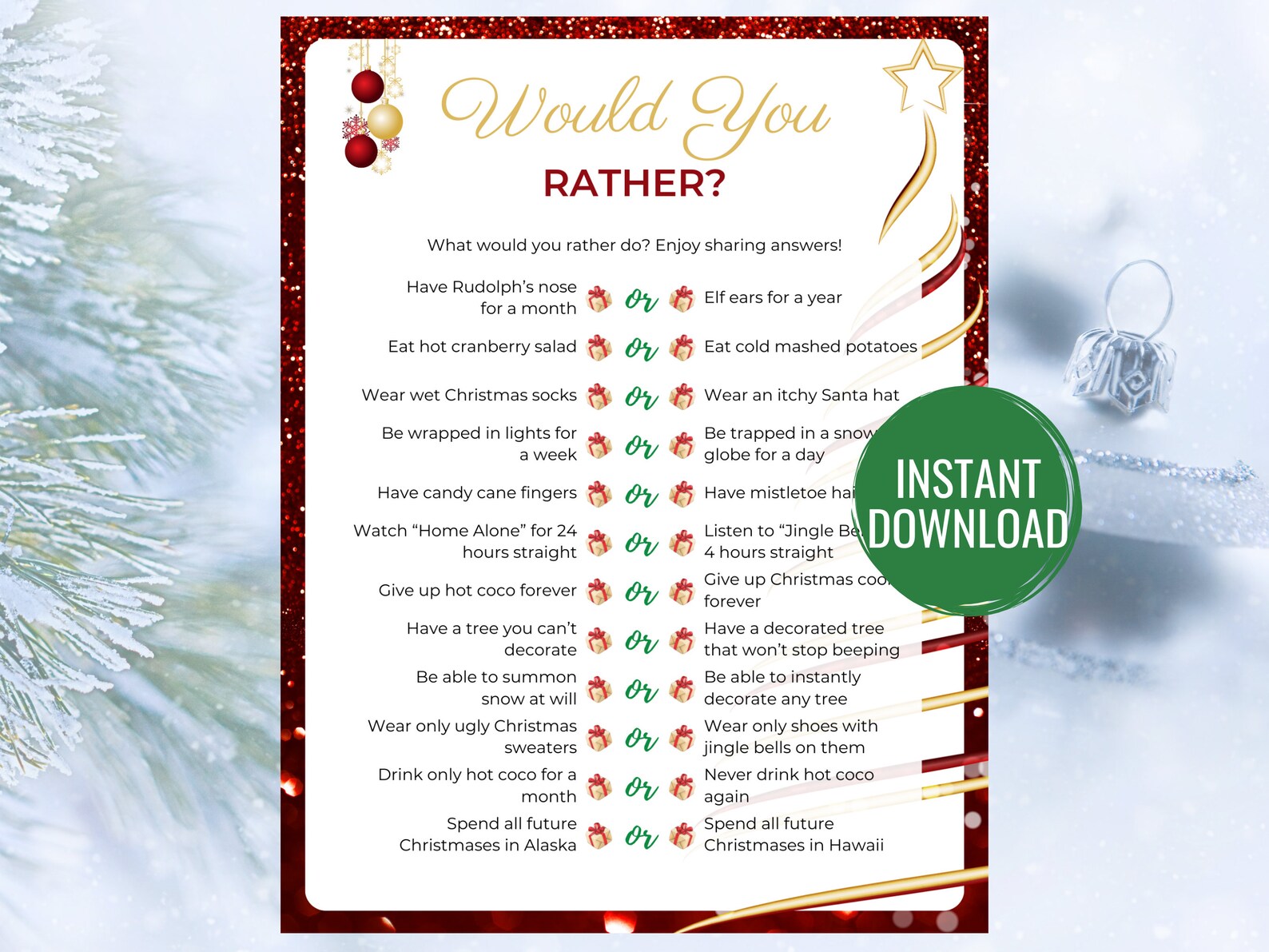 Would You Rather Christmas Game Printable Christmas Game Christmas ...