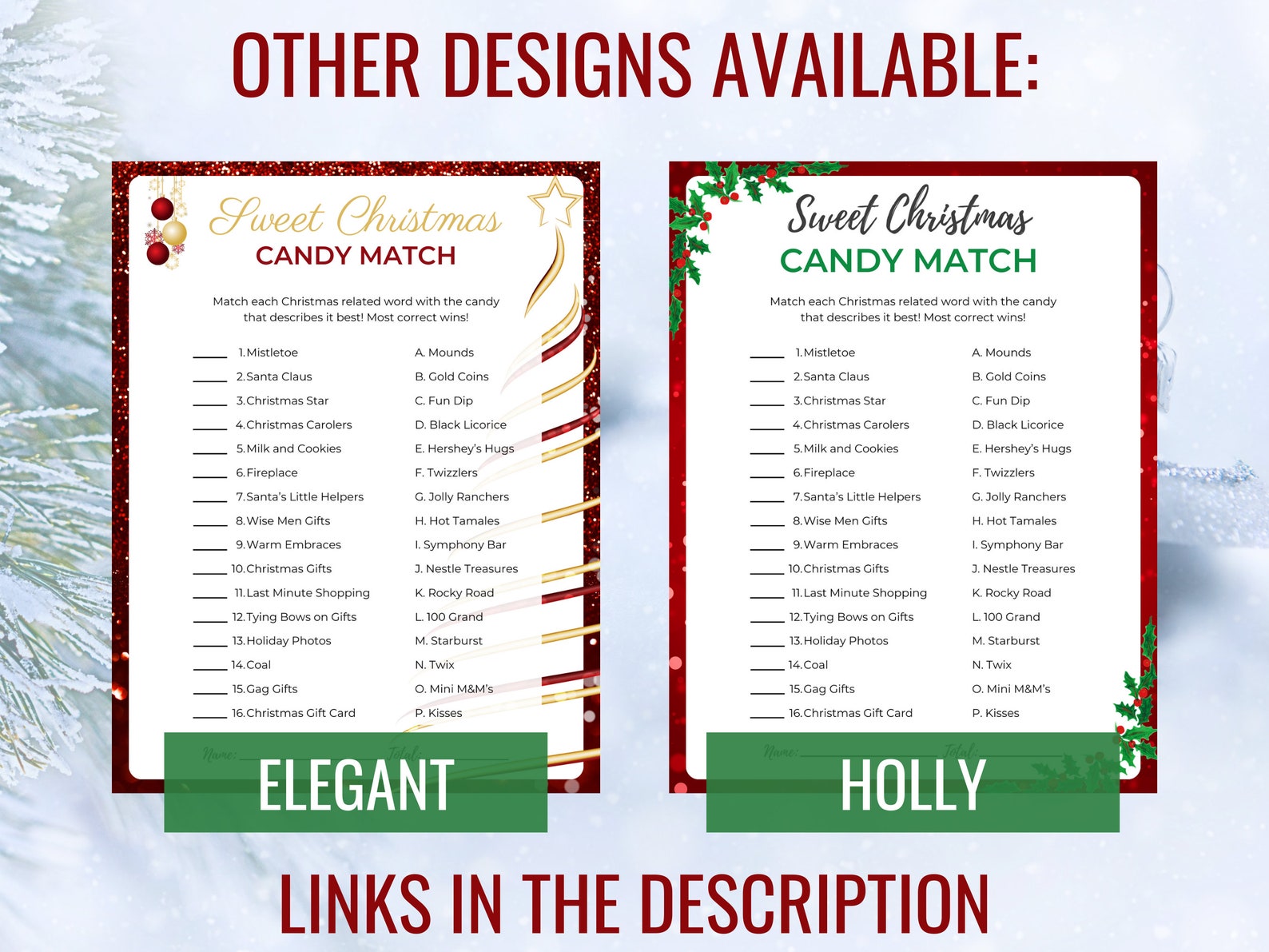 Sweet Christmas Candy Match Game | Printable Christmas Game | Christmas ...