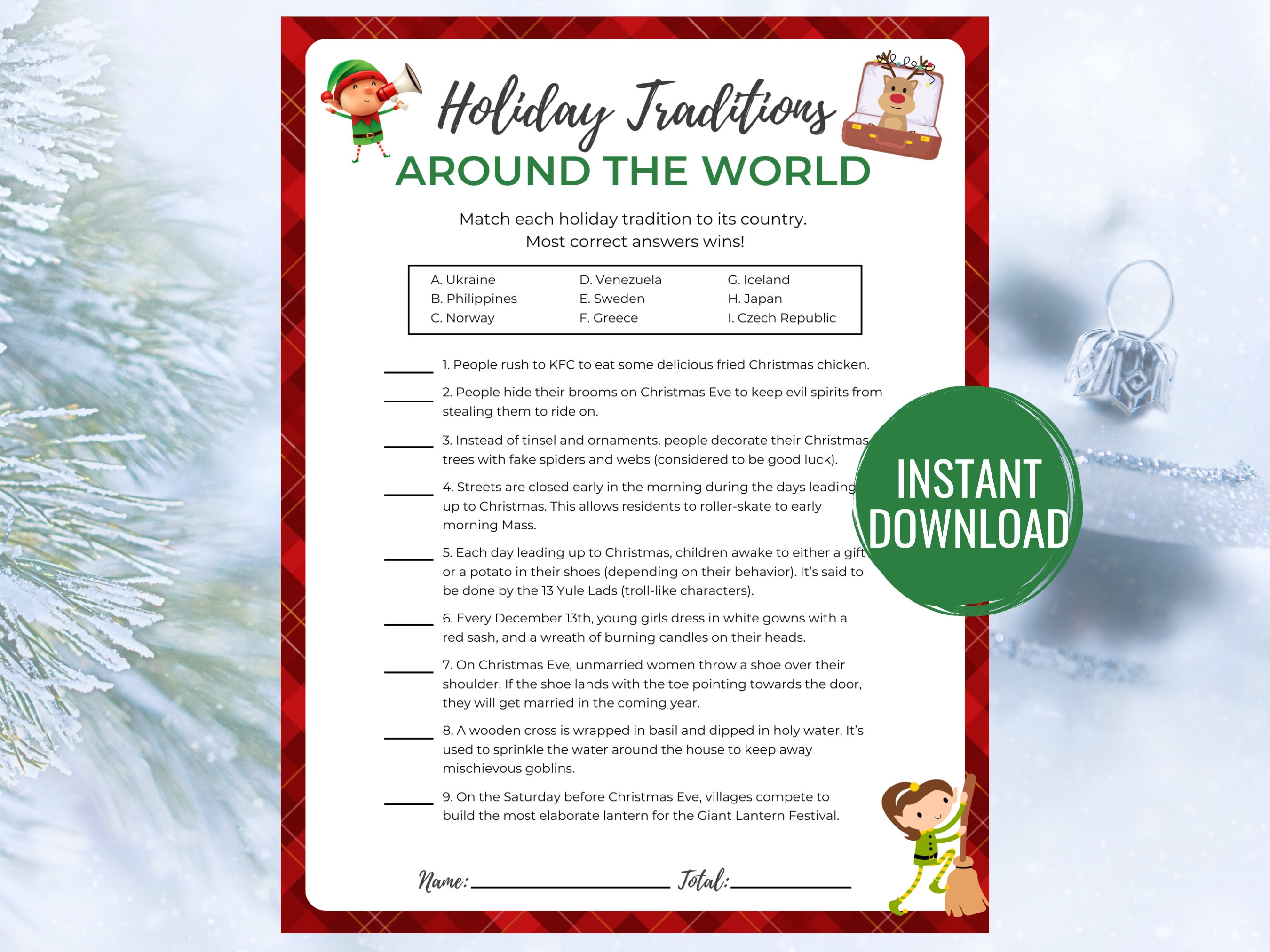 Holiday Traditions Around the World Game Printable Christmas Game ...