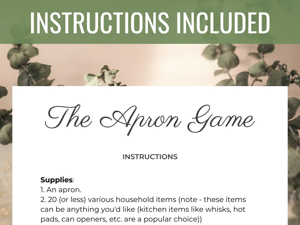 The Apron Game Fun Bridal Shower Game Printable Minimalist Wedding ...