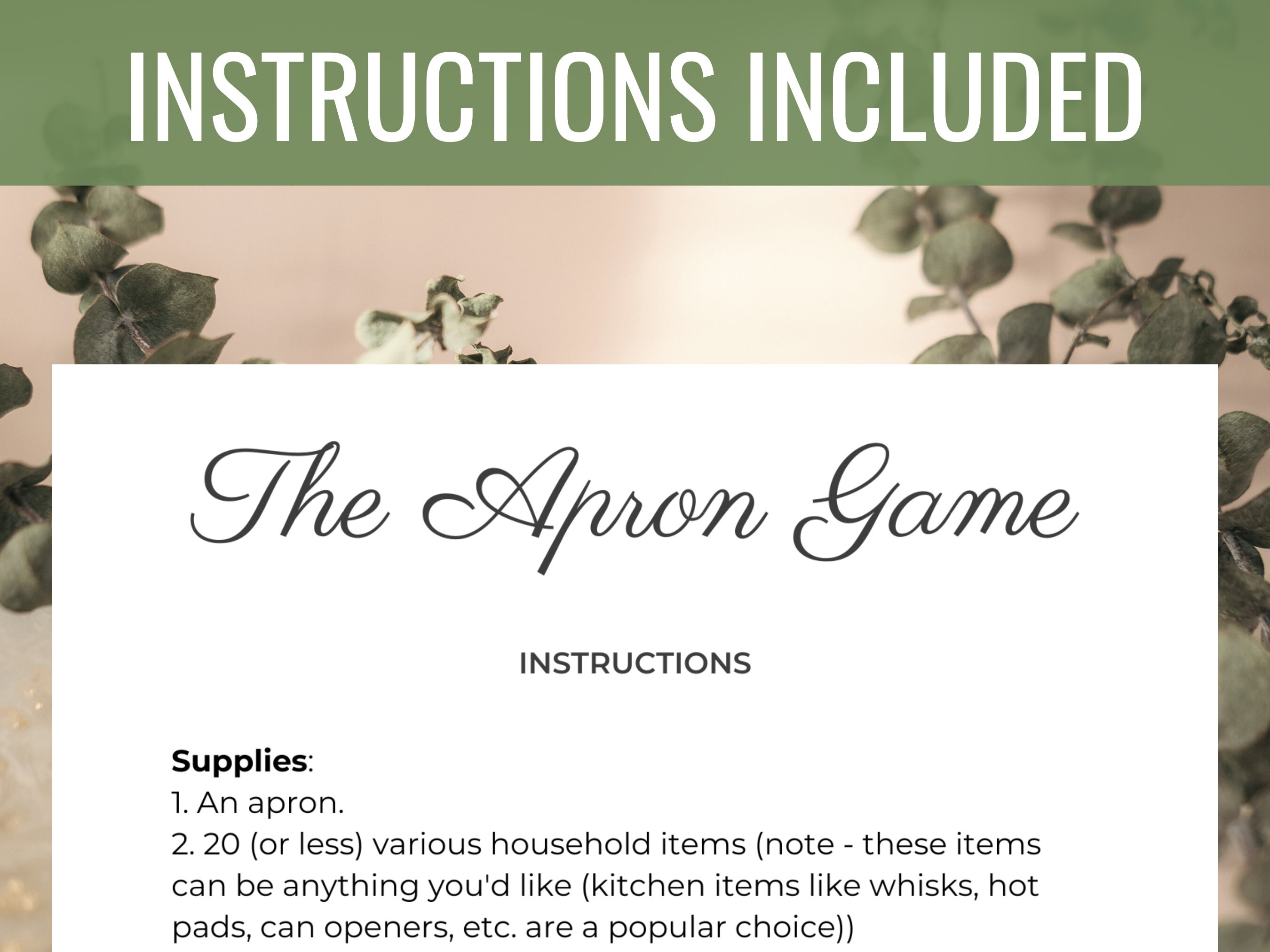 The Apron Game Fun Bridal Shower Game Printable Minimalist Wedding ...