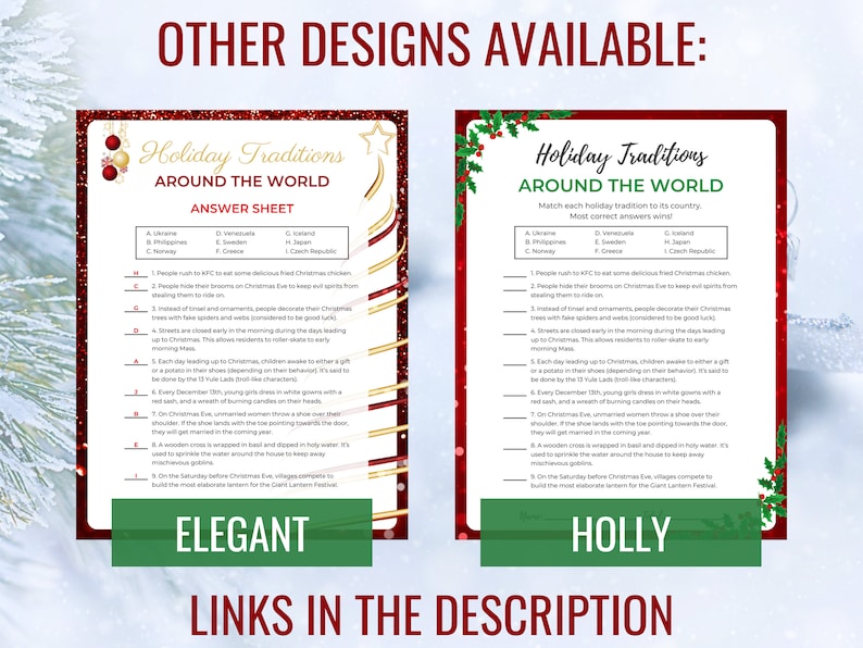 Holiday Traditions Around the World Game Printable Christmas Game ...