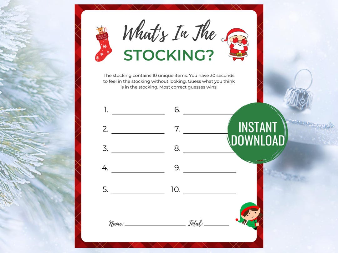 Whats in the Stocking Christmas Game Printable Christmas Game Christmas ...