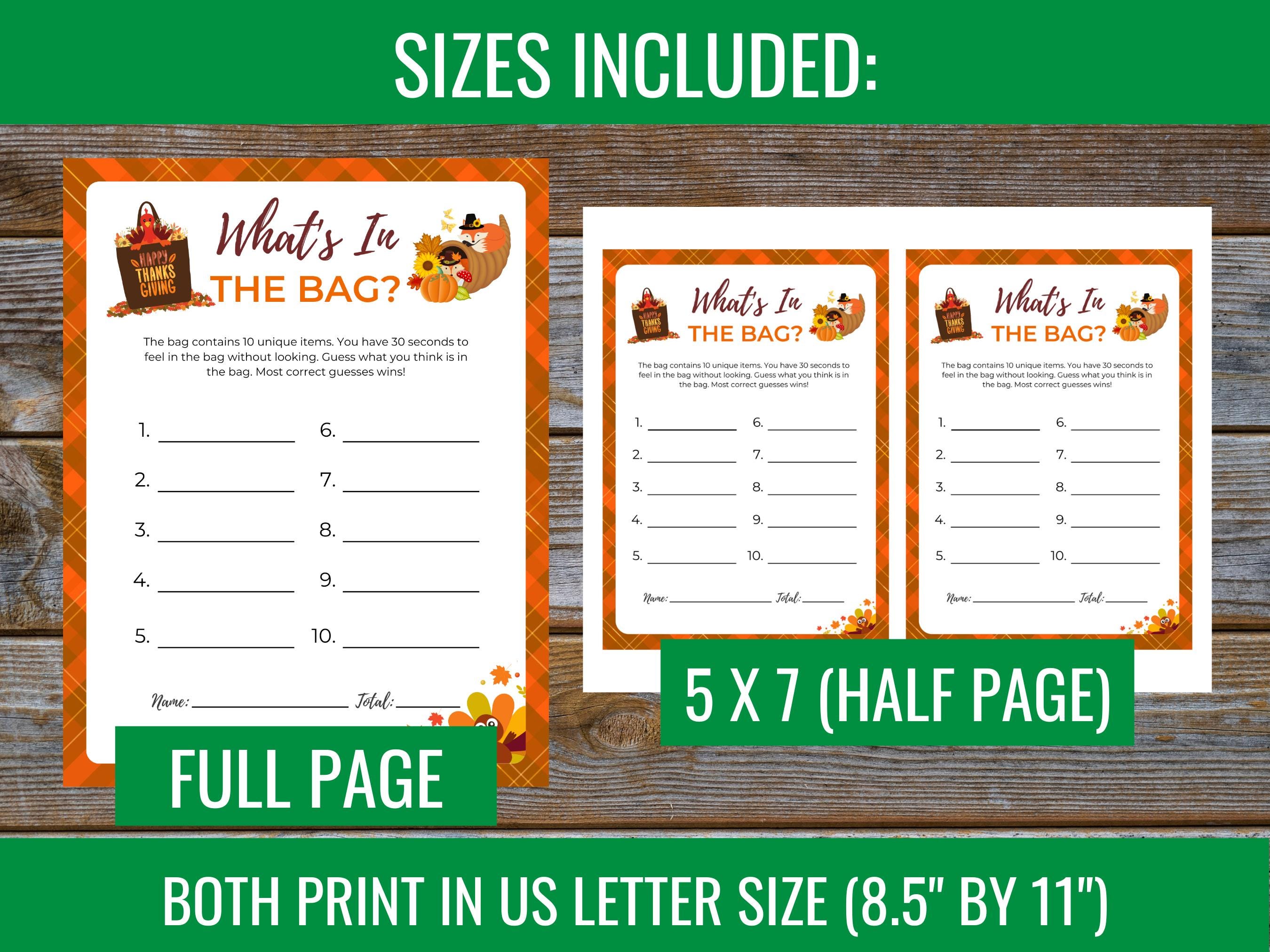 What's in the Bag Thanksgiving Game Printable Thanksgiving Game ...