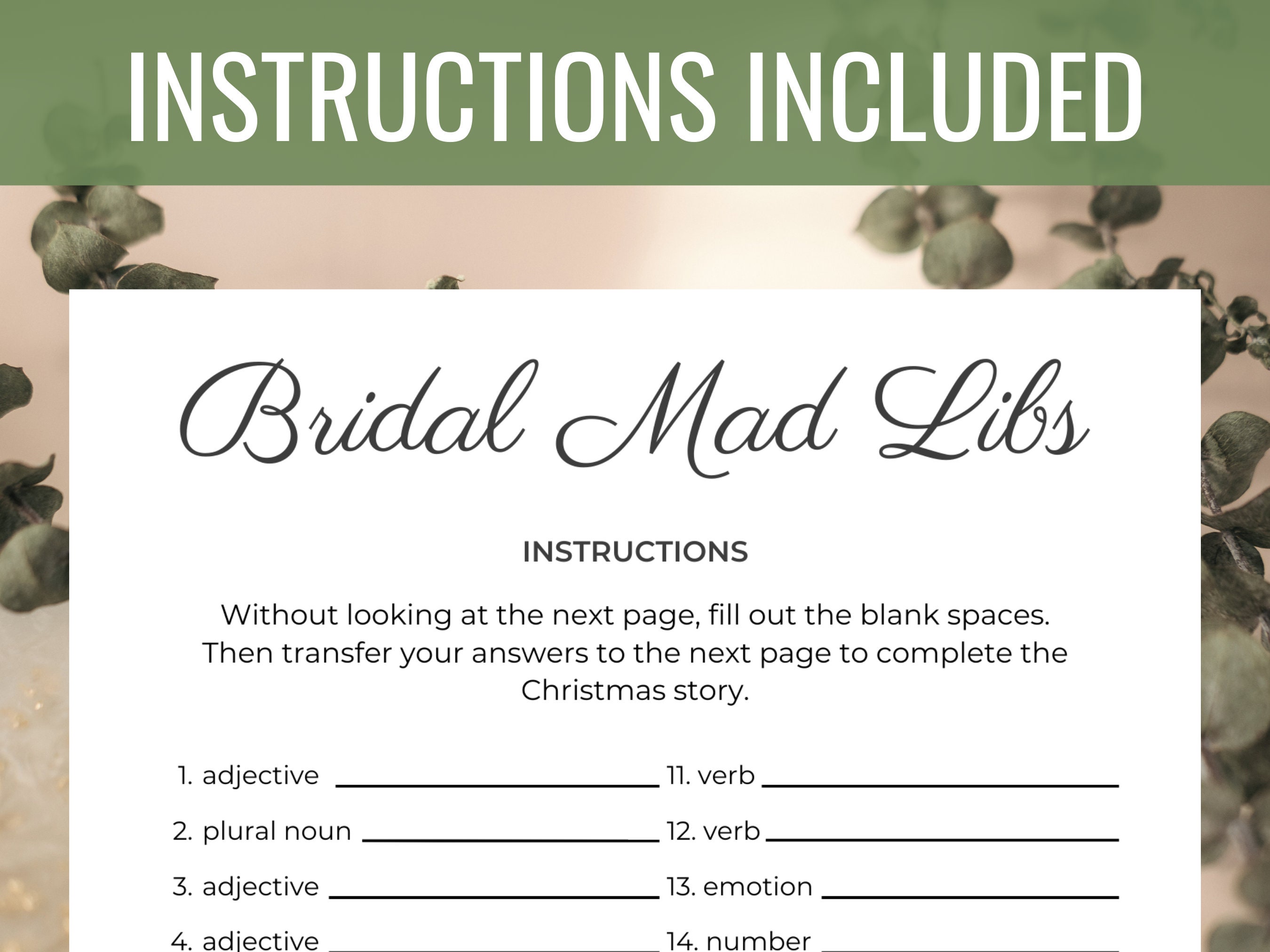 Bridal Shower Mad Libs Fun Bridal Shower Game Printable Minimalist ...