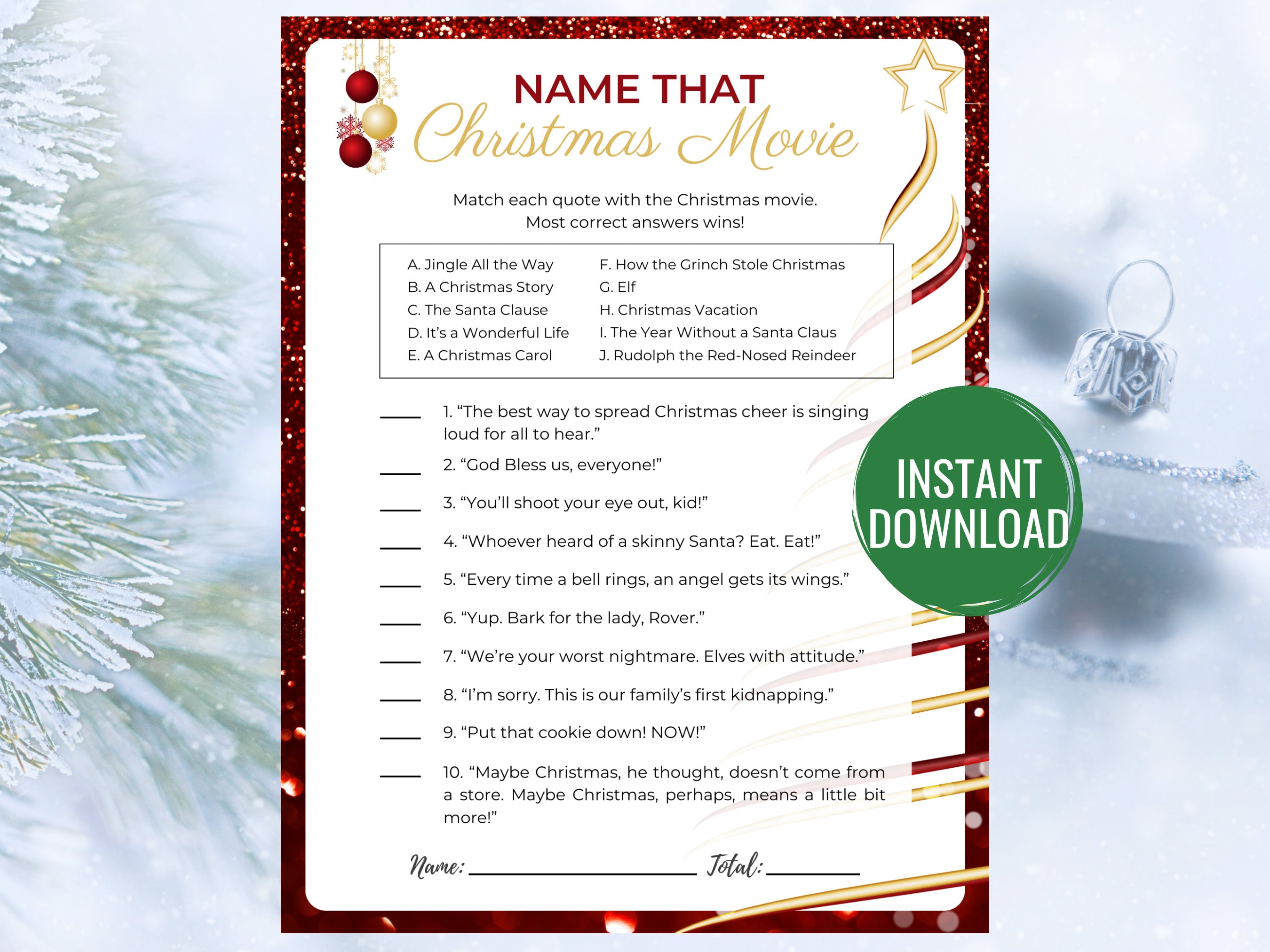 Name That Christmas Movie Game Printable Christmas Game Christmas ...