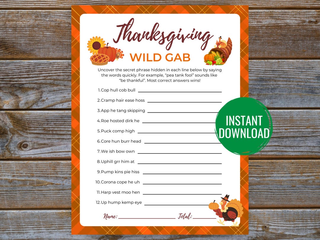Wild Gab Game Fun Printable Thanksgiving Family Games for Thanksgiving ...
