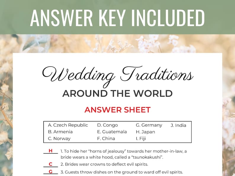Wedding Traditions Around the World Fun Bridal Shower Games Printable ...