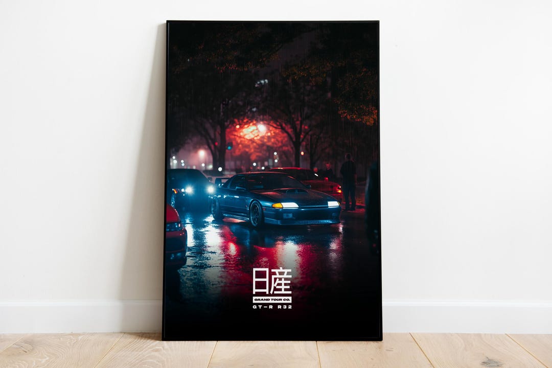 Nissan GT-R R32 Poster | Rainy Tokyo Night Drift Scene Print | JDM Wall ...