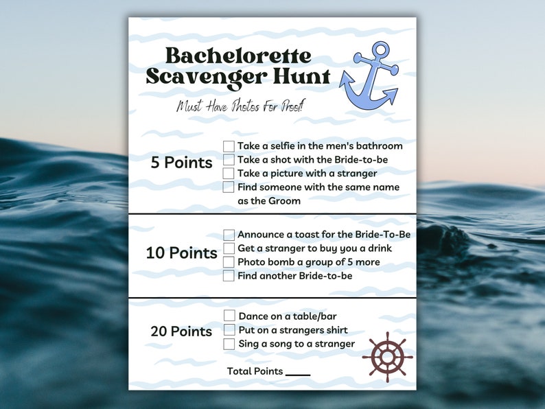 Nautical Bachelorette Scavenger Hunt - Etsy