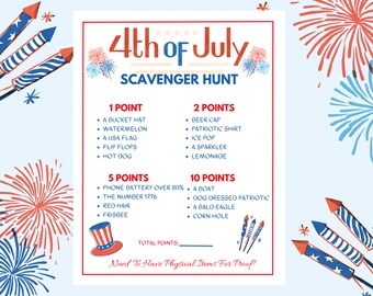 Fourth of July SCAVENGER HUNT - July 4th Party Game - Printable July ...