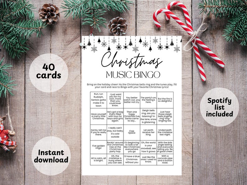 Christmas Songs Bingo, 40 Bingo Cards Based on Holiday Music - Etsy
