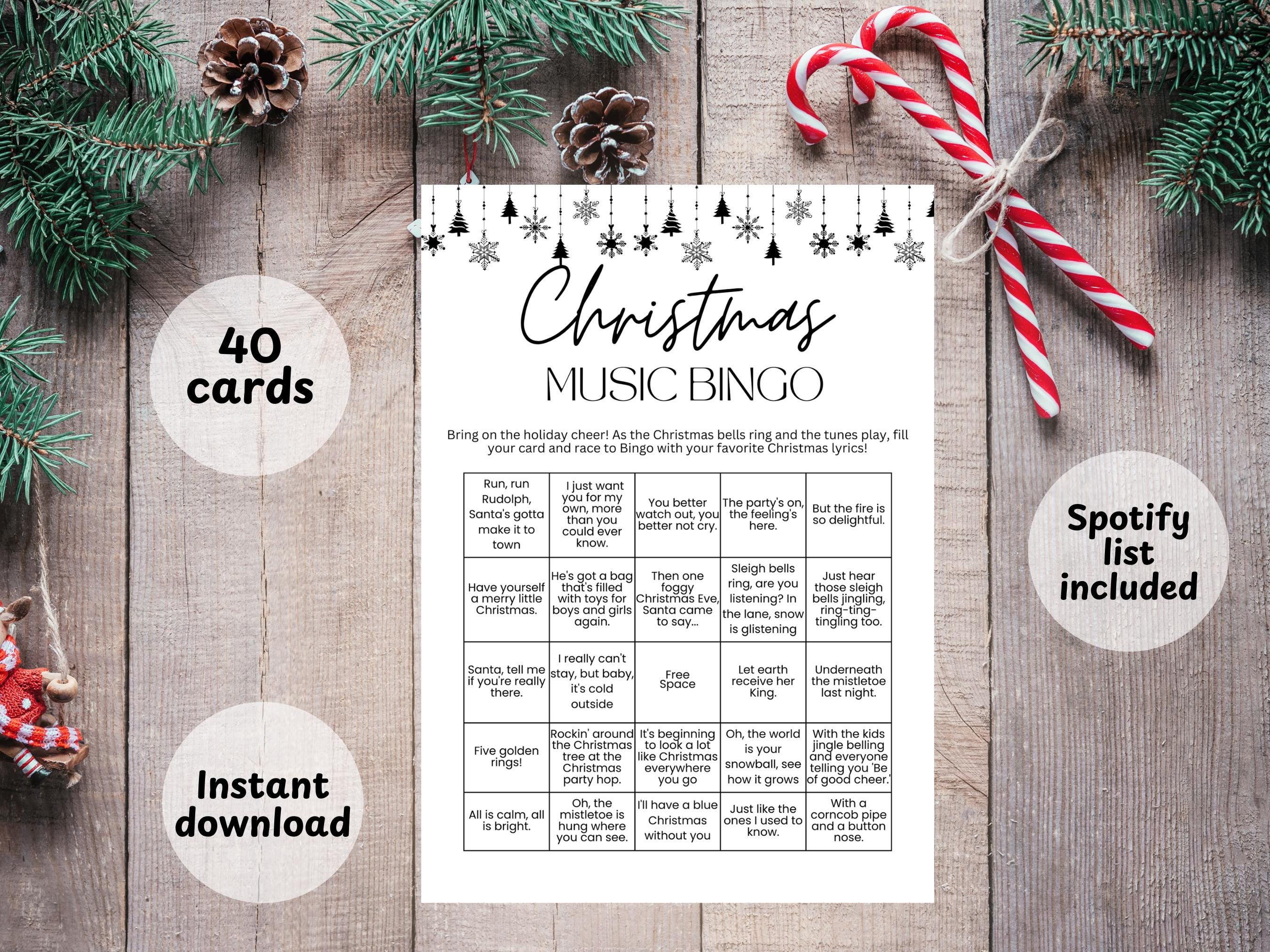 Christmas Songs Bingo, 40 Bingo Cards Based on Holiday Music - Etsy