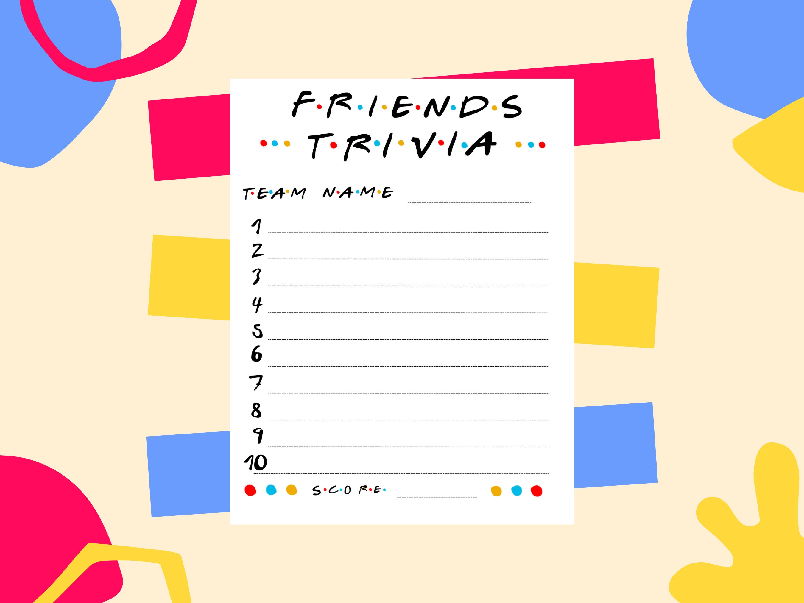 FRIENDS Show Trivia Template - Etsy