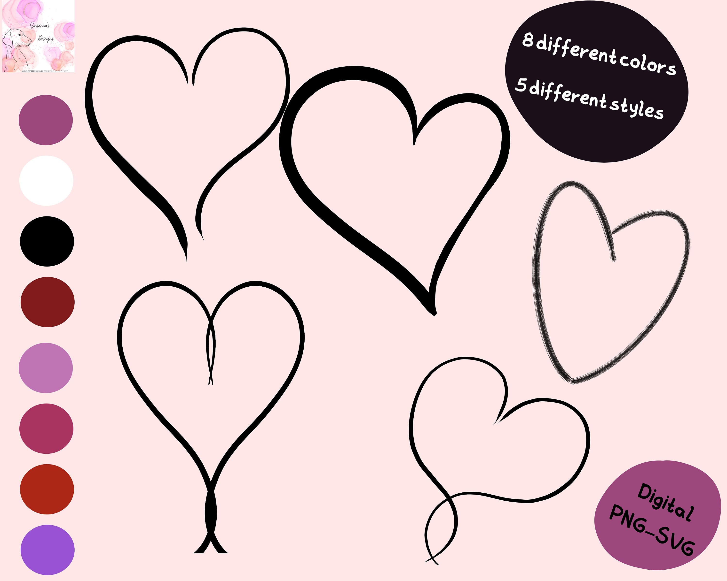Hand Drawn Heart SVG, PNG, 80 Heart Bundle , Simple Hearts 8 Different ...
